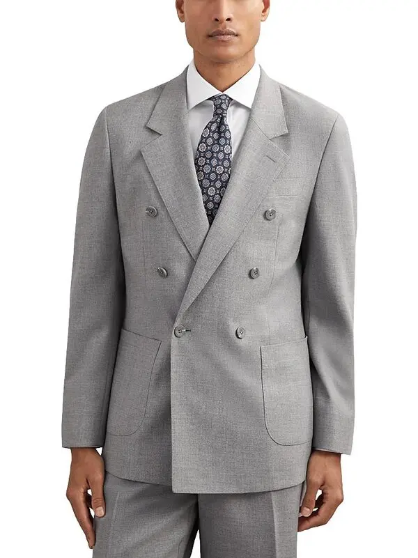 REISS Double Breasted Notched Blazer - Soft Grey