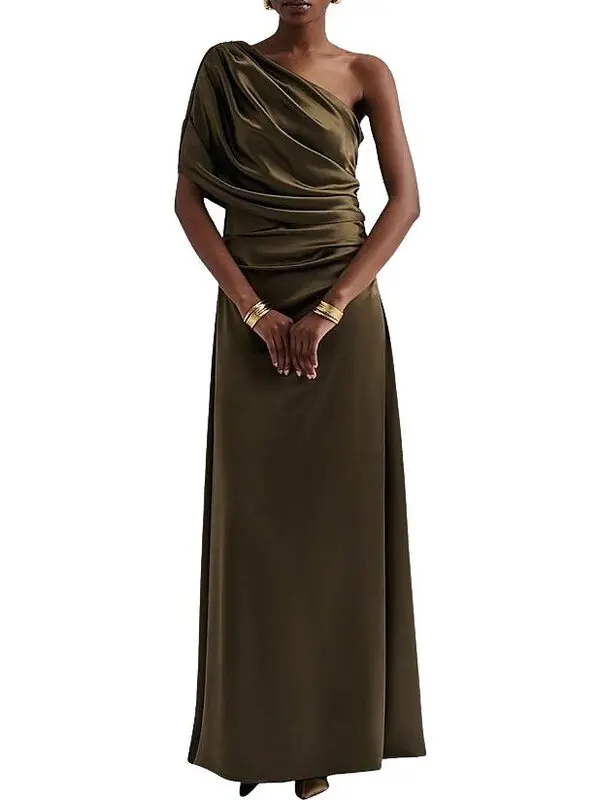 MALINA Cassia Draped Fitted Maxi Dress - Olive