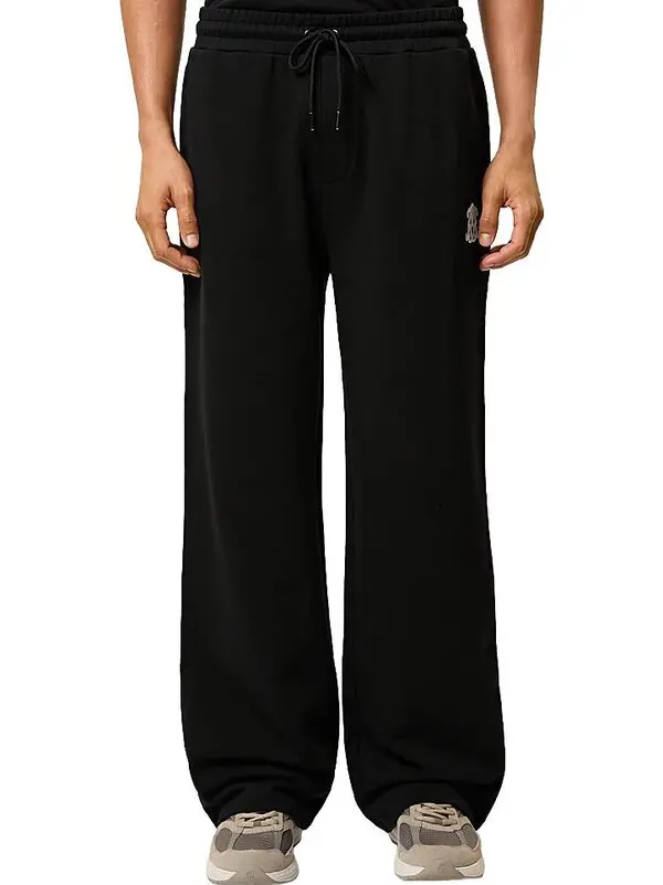 REISS Mellor Drawstring Wide Leg Embroidered Joggers - Black