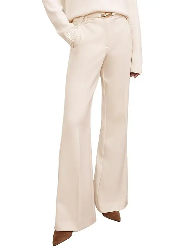 REISS Leona Hardware Flare Trousers - Cream