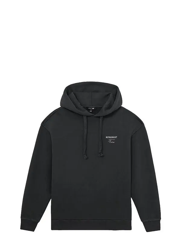 REISS Battu Oversized Heavyweight Embroidered Hoodie - Washed Black