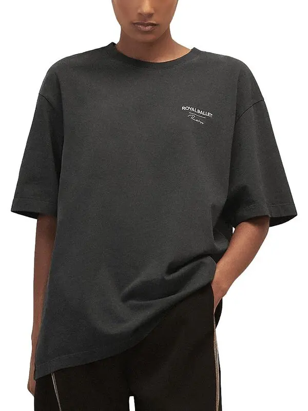 REISS Oversized Fit Principal Embroidered Tee - Black