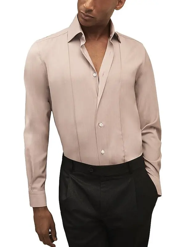 REISS Melody Tuxedo Bib Regular Fit Wool Shirt - Rose Pink