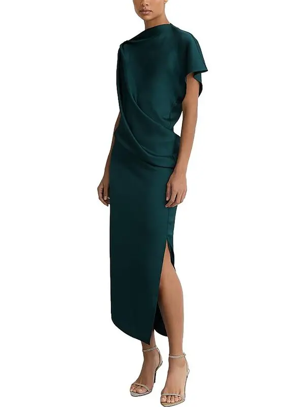 REISS Kenzie Drape Midi Dress - Teal Green