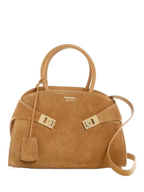 FERRAGAMO Hug Suede Shoulder Bag - Naturale