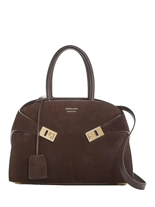 FERRAGAMO Hug Suede Shoulder Bag - Testa Di Moro