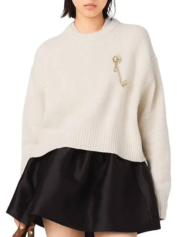 Maje Wool & Cashmere Boxy Sweater - Ecru