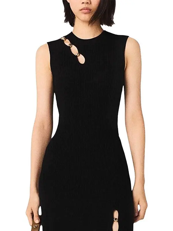 Maje Cutaway Ribbed Dress - Black