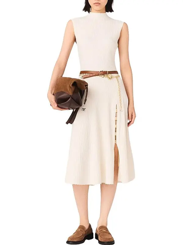 Maje Ribbed Knit Dress - Ecru