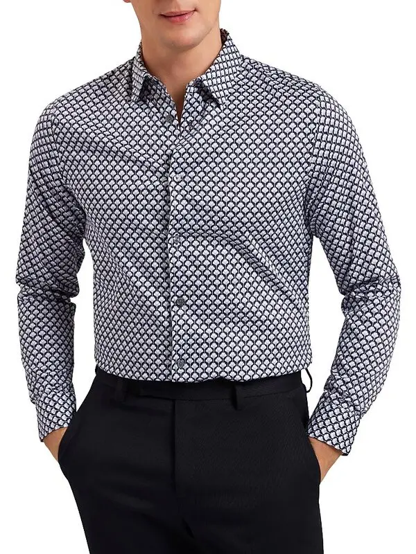 Ted Baker London Emmets Printed Button Front Shirt - Dark Blue