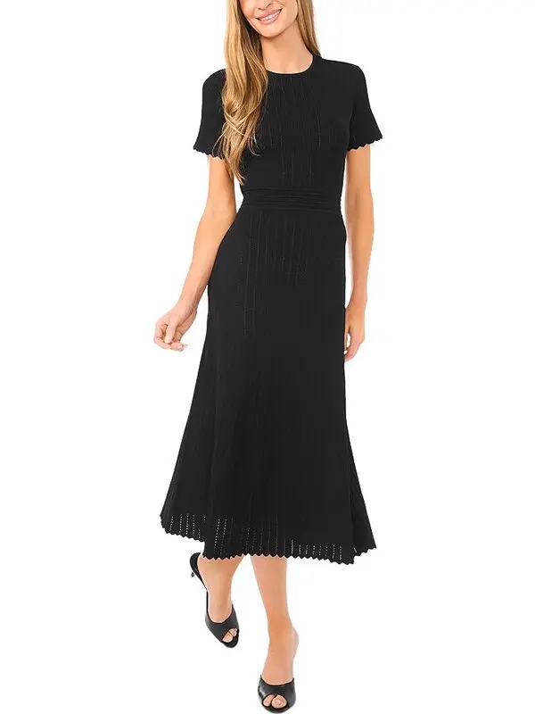 Ted Baker London Short Sleeve Crew Neck Midi Dress - Rich Black