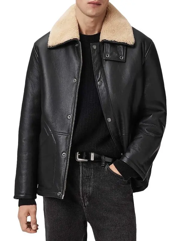ALLSAINTS Deunia Shearling Coat - Black/sand