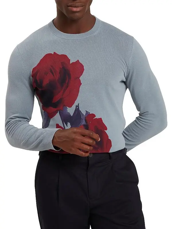 Ted Baker London Floral Crewneck Sweater - Teal Blue