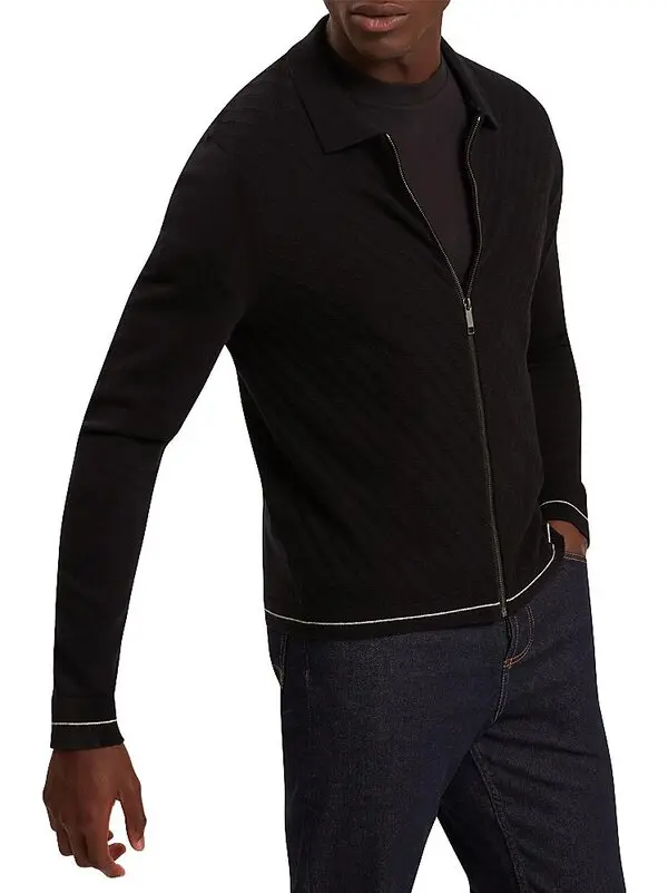 Ted Baker London Lysand Chevron Stitch Zip-front Sweater - Black