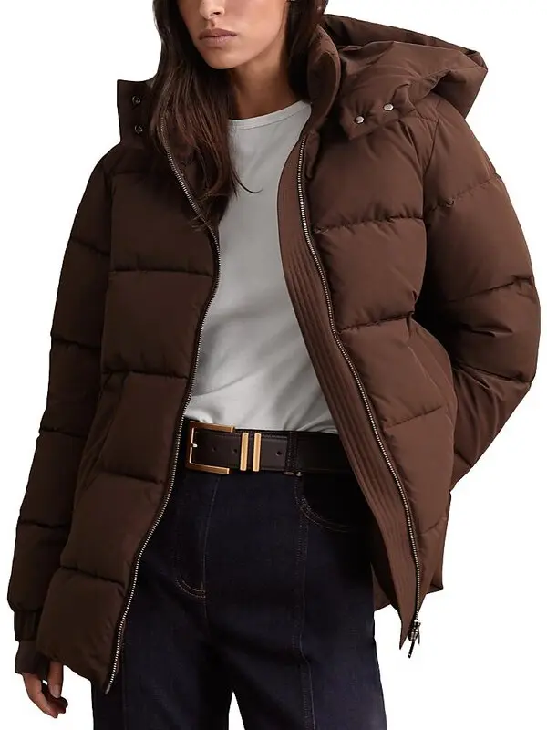 REISS Fee Short Puffer Coat - Chocolate