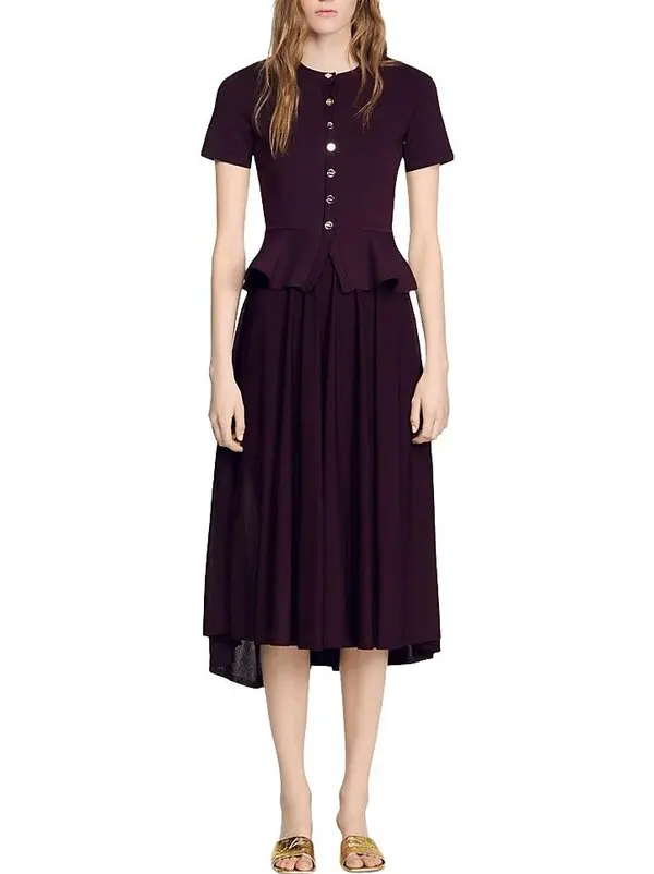 Sandro Judith Peplum Knit Maxi Dress - Black