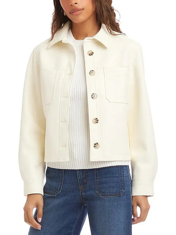 Karen Kane Faux Leather Cropped Jacket - Off White