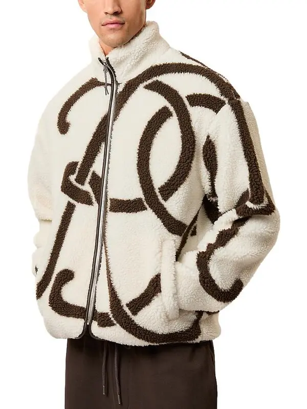 REISS Kidd Jacquard Fleece Jacket - White/brown