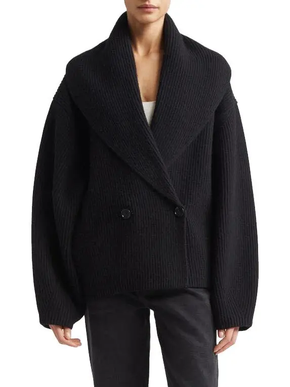 TOTEME Shawl Collar Wool Rib Cardigan - Black