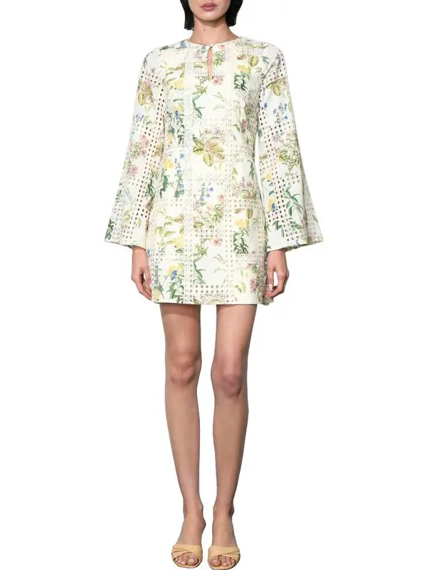 Adelyn Rae Marshall Embroidered Long Sleeve Cotton Minidress - Ivory