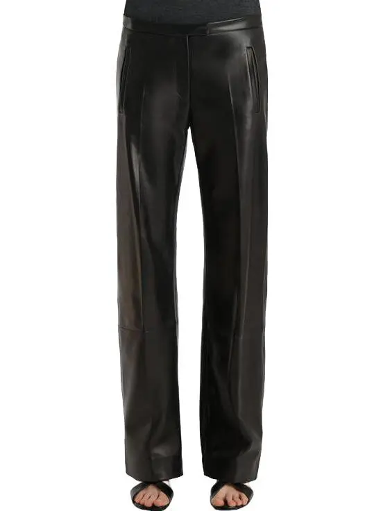 Khaite Miles Plongé Leather Straight Leg Pants - Black