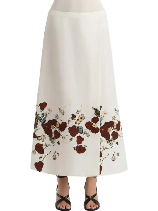 Khaite Floral Silk Blend Organza Midi Skirt - Cream/red