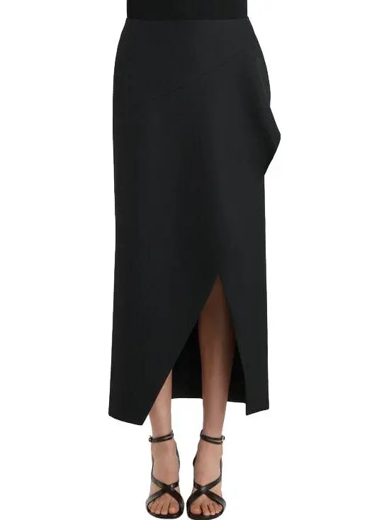 Khaite Jaia Asymmetric Wool Skirt - Black