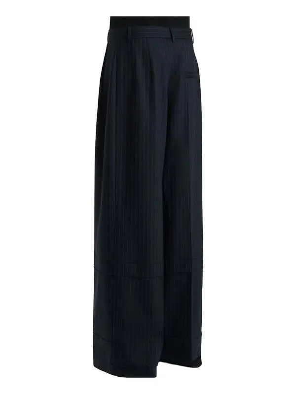 Khaite Linden Pinstripe Pleated Wide Leg Trousers - Navy/white