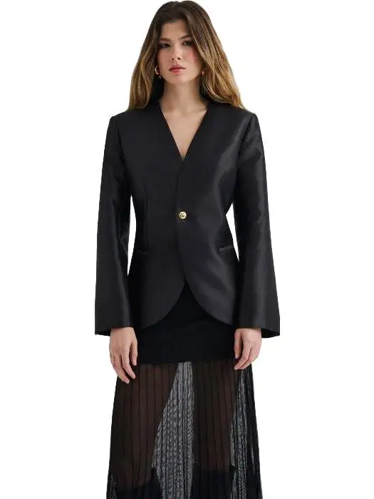 MALINA Nori Fitted Heavy Satin Blazer - Black