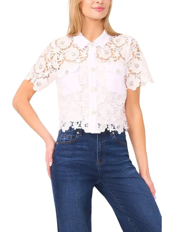 CECE DUPRAZ Floral Lace Button-up Shirt - Ultra White