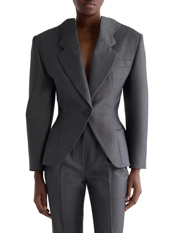 Givenchy Slashed Stretch Wool Blend Jacket - Grey Mix