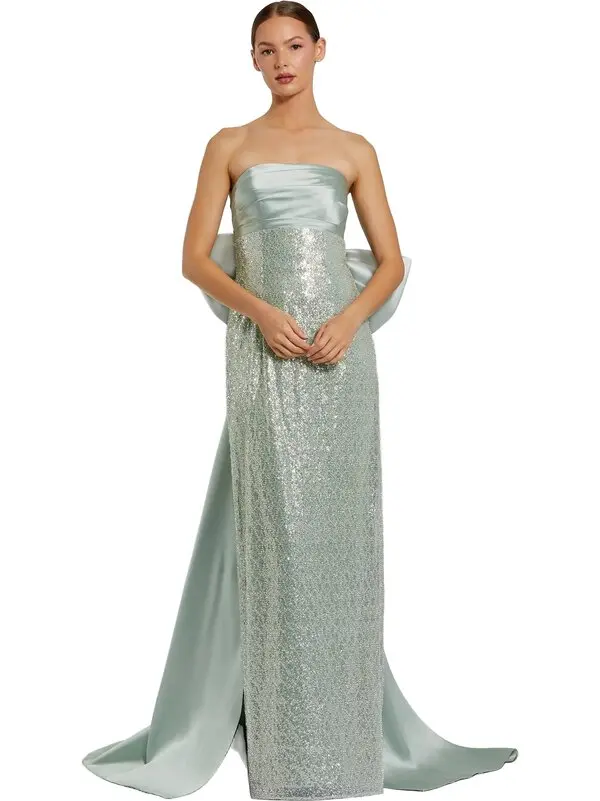 Mac Duggal Strapless Embellished Gown With Bow Detail - Green