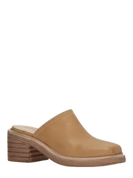 Frye Leather Mule With Stacked Heel - Banana