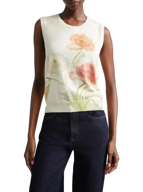 Carolina Herrera Poppy Print Silk-cotton Tank - Almond Multi
