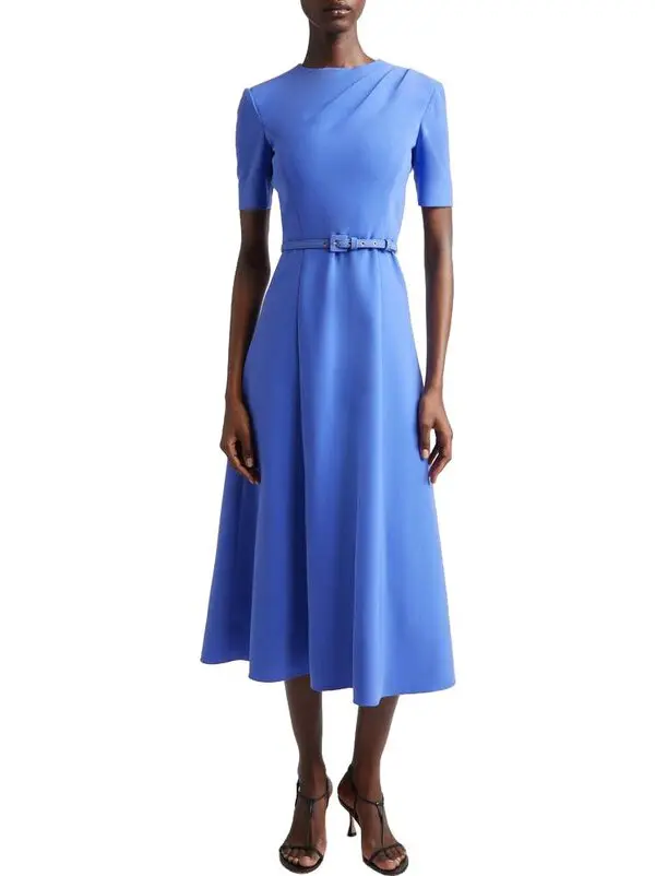 Carolina Herrera Belted Crepe Midi Dress - Bluebell