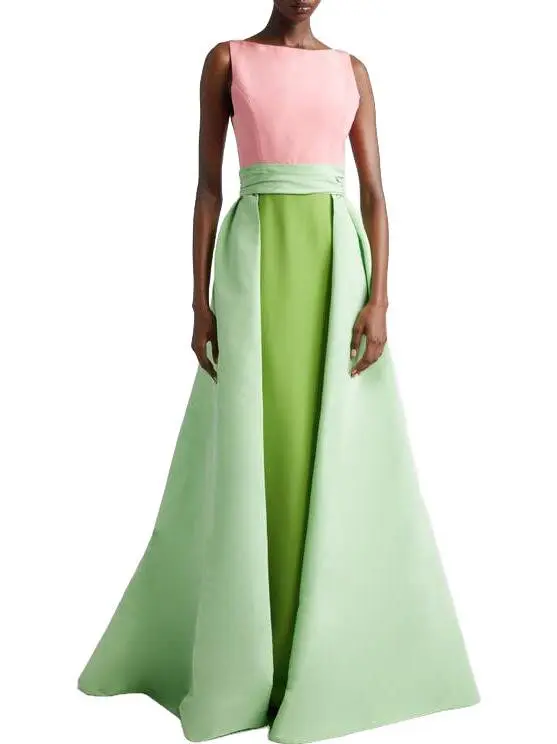Carolina Herrera Silk Column Gown With Overskirt - Pomelo Multi