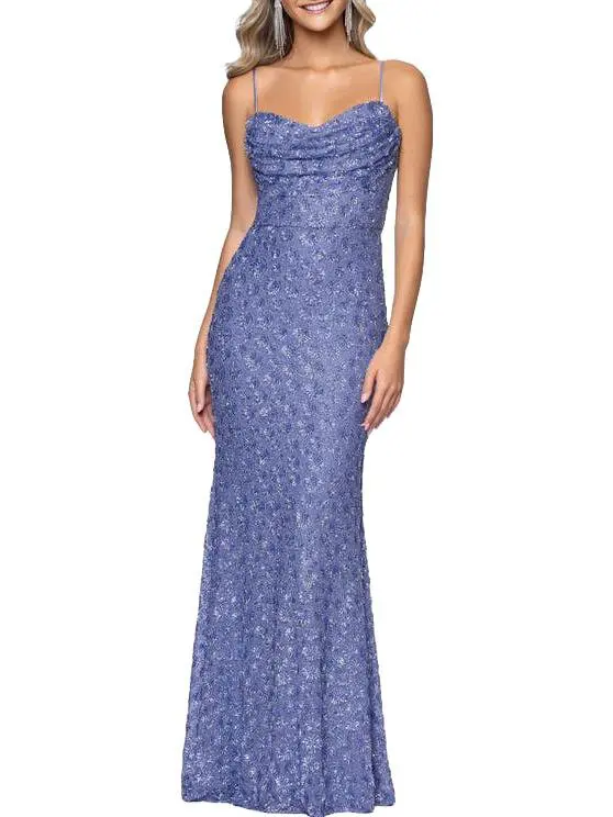 BLONDIE NITES Drape Sequin Sleeveless Gown - Periwinkle