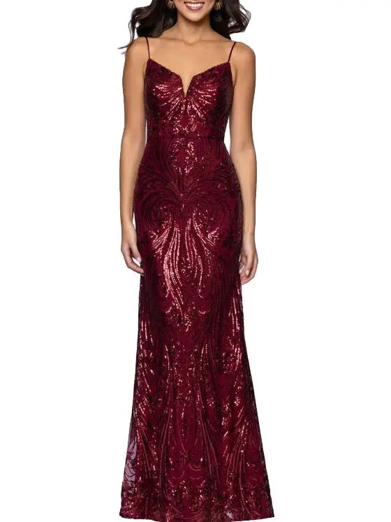 BLONDIE NITES Sequin Sweetheart Gown - Wine