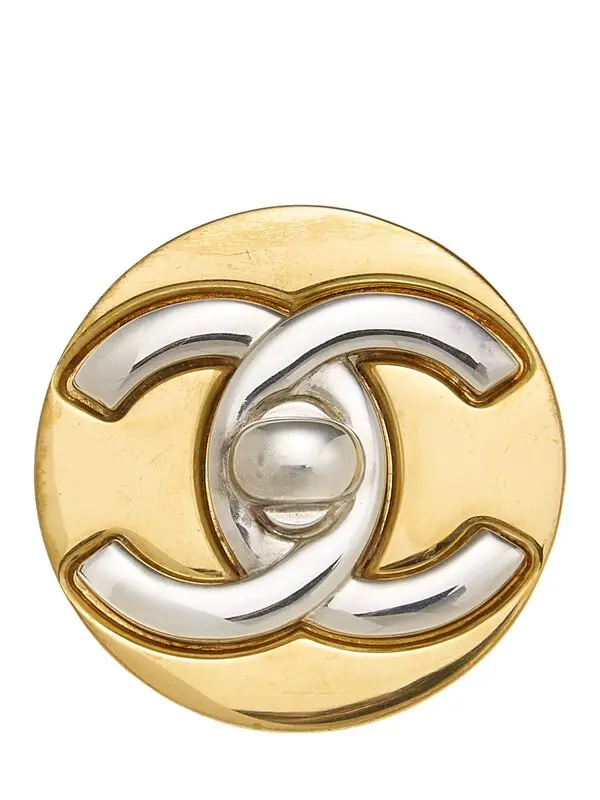 Chanel Cc' Turnlock Circle Pin - Silver