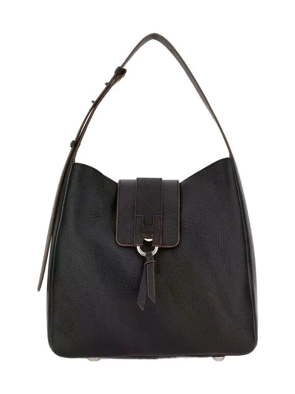 Hogan Grained Leather Shoulder Bag - Black