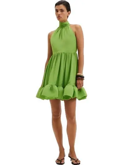MALINA Halterneck Ruffled Mini Dress - Lime