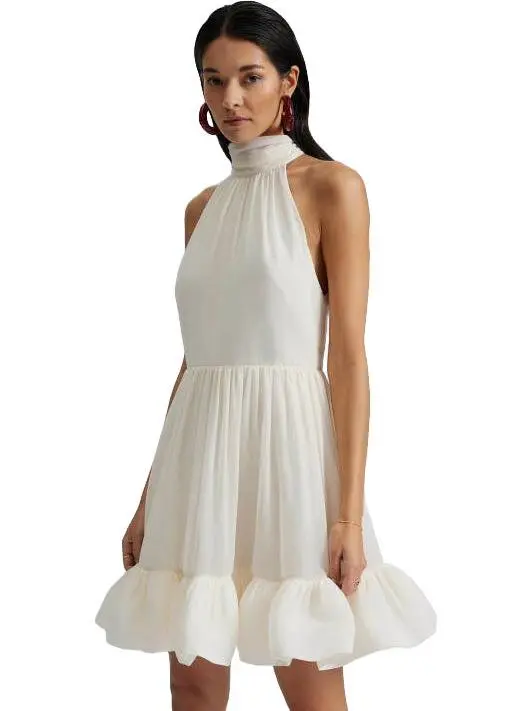 MALINA Fern Halterneck Ruffled Mini Dress - White
