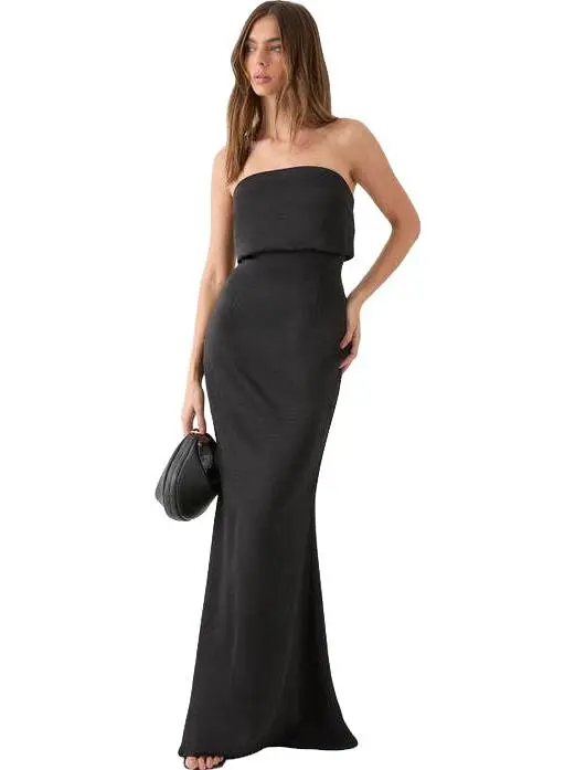 MISSPAP Bandeau Overlay Bridesmaid Dress - Black