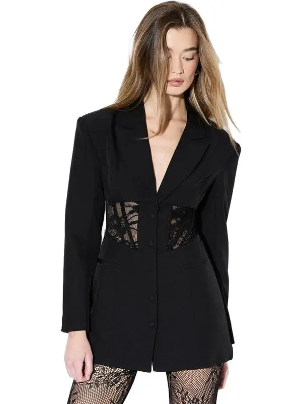 MISSPAP Lace Inserted Corset Blazer Dress - Black