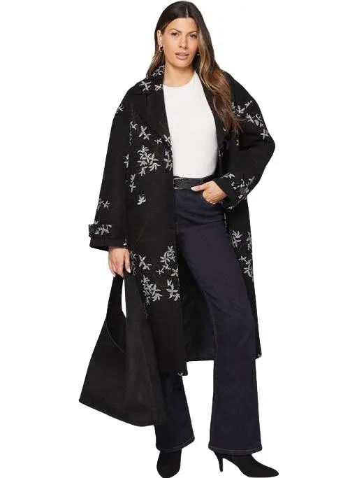 WALLIS Floral Three Button Collared Coat - Black