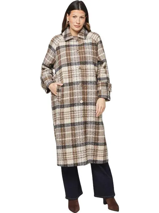 WALLIS Button-through Check Coat - Brown
