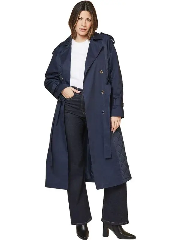 WALLIS Padded Belted Trench Coat - Navy