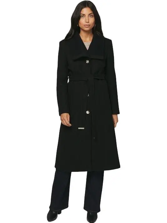WALLIS Knitted Collar Button Through Wrap Coat - Black