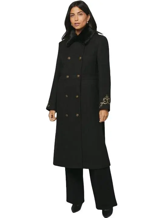 WALLIS Faux Fur Military Coat - Black