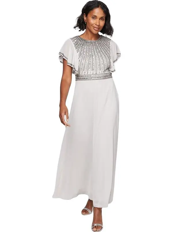 WALLIS Embellished Ruffle Sleeve Maxi Dress - Grey